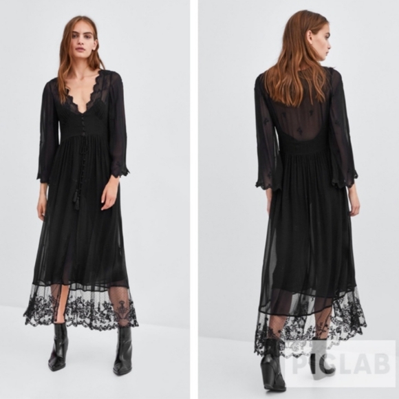 Zara | Dresses | Zara Black Semi Sheer Dressing Gown | Poshmark